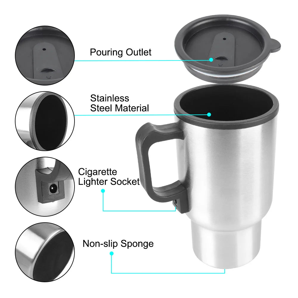 12V 450Ml Electric Heating Car Kettle Water Coffee Milk Thermal Mug Ca ...